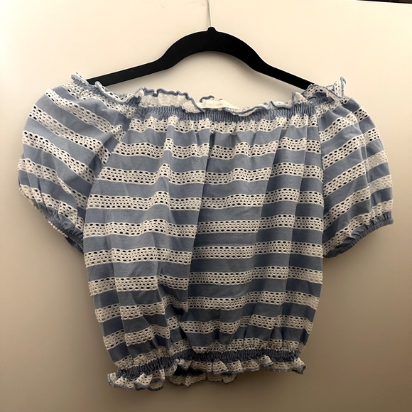 Mango | Tops | Mango Offshoulder Crop Top With White And Blue Stripes ...